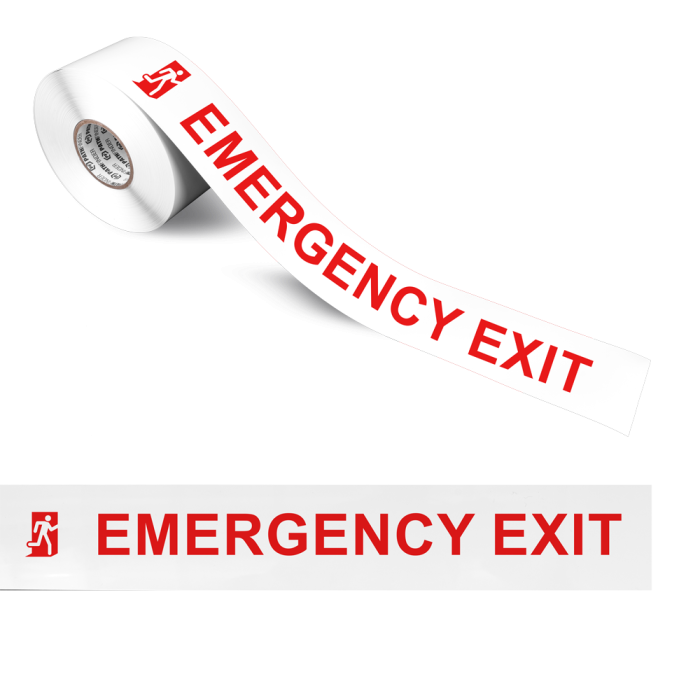 RIGID SIGNAL 3X100 Red/Wht EMERGENCY EXIT | Safety Signage Tapes ...